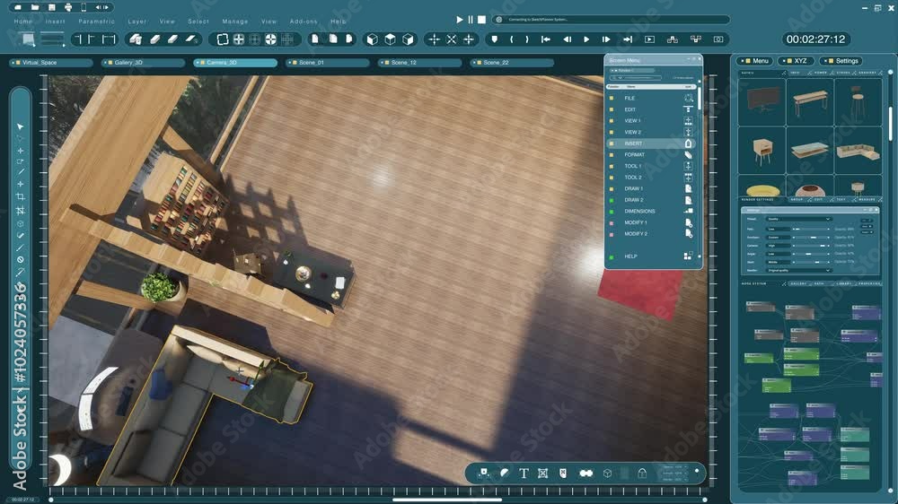 Assets being moved in 3D modeling program by architectural designer in ...