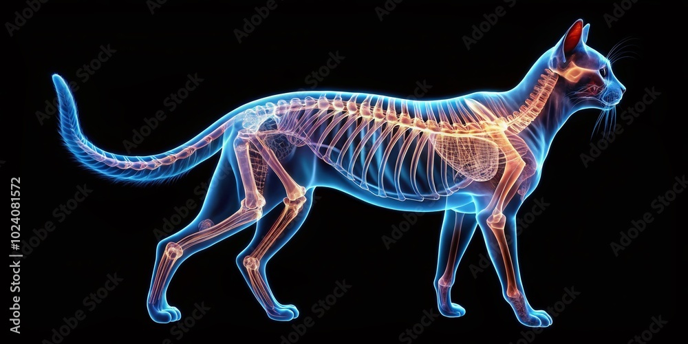 Cat Bowel Obstruction X-ray Image Showing Cat Anatomy, Spine, Tail, Rib ...