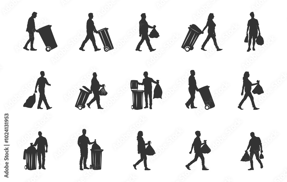 Poster People throwing garbage silhouette, Man throwing garbage ...