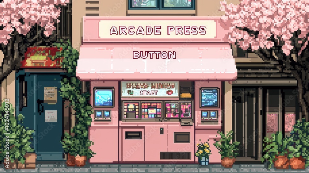 Pixel Art Arcade Press Start Button Neon Sign Retro Game Asset Stock ...
