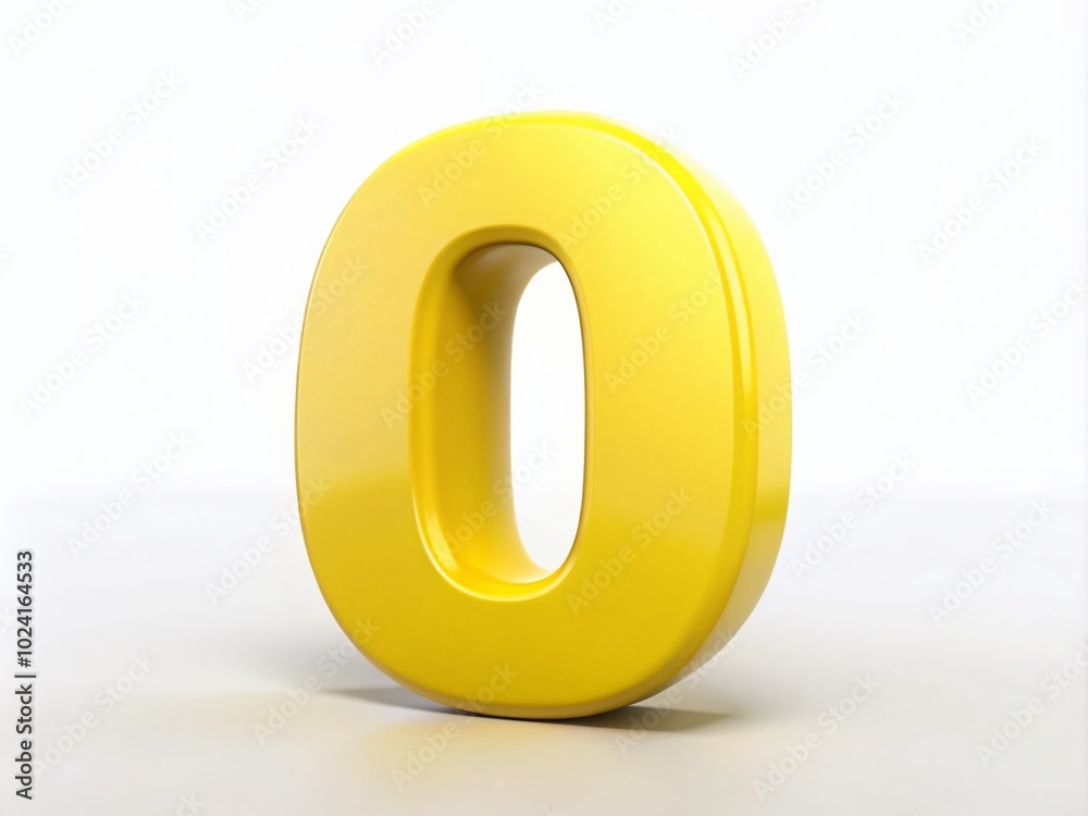 Vibrant 3D Yellow Number 0 Zero on Clean White Background for Modern ...