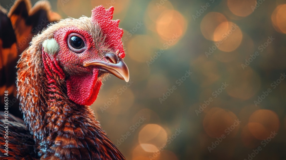 This image provides a detailed closeup view of a chickens head, which ...