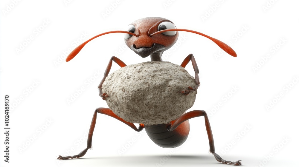 Ant lifting a large piece of food using both hands, captured in ...