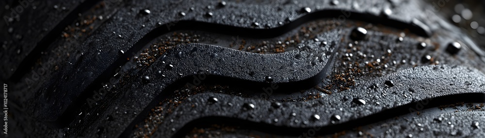 Intricate close-up of tire tread with complex zigzag patterns ...