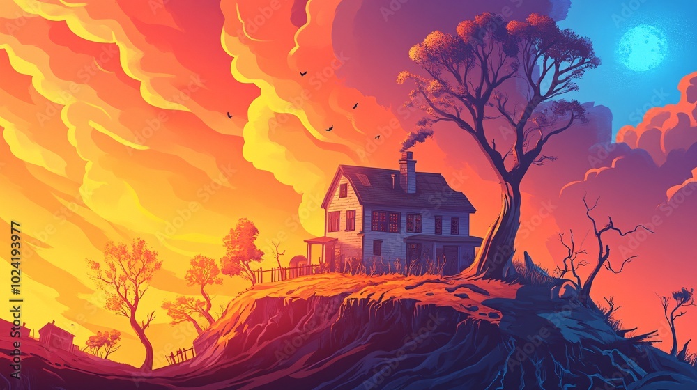 illustrated environmental hazards, quirky house designs, exaggerated ...