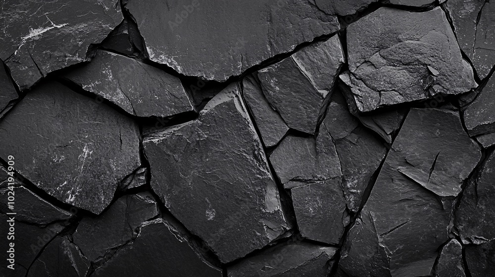 dark stone mosaic, fractured basalt close-up, rugged surface details ...