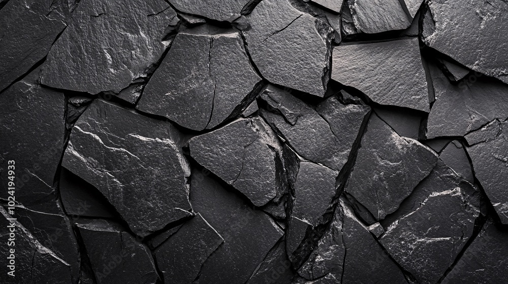 dark stone mosaic, fractured basalt close-up, rugged surface details ...