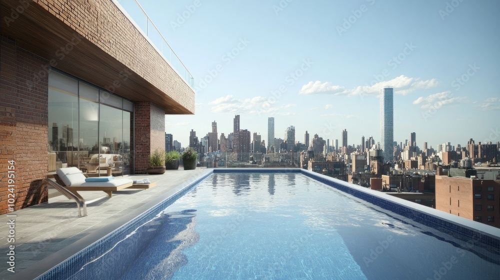 Rooftop swimming pool with unobstructed views of surrounding buildings ...