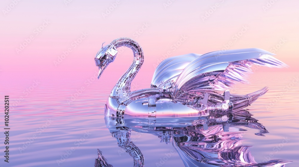Graceful Mechanical Swan: 3D Render of a Stunning Alloy Feathers Cyborg ...