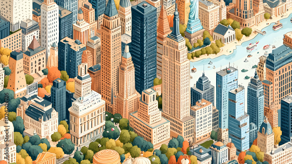 Cartoon drawing doodle map of Manhattan, New York City, NYC, top-down ...