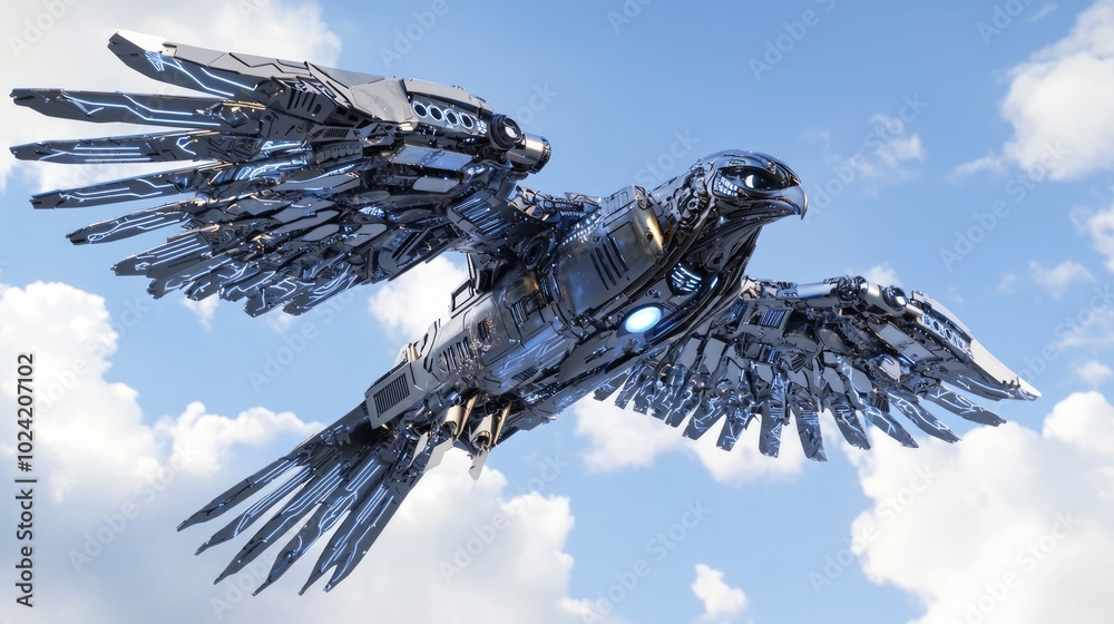 Majestic Mechanical Falcon in Flight - 3D Render Illustration with ...