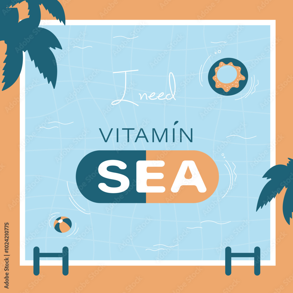 Cartoon style summer design for season postcard or poster background. I ...