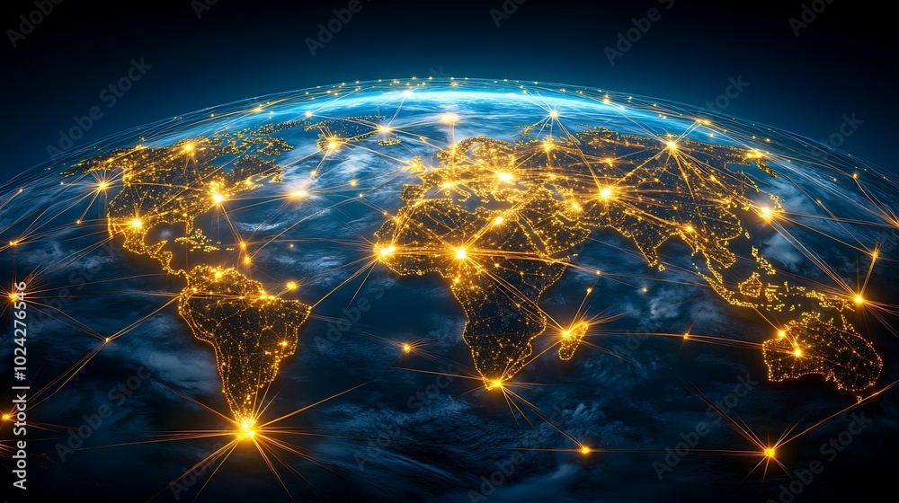 Global Digital Network Map: A detailed image showing a 3D globe with ...