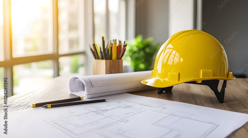 Meticulously Organized Modern Architect s Desk Featuring Blueprints ...