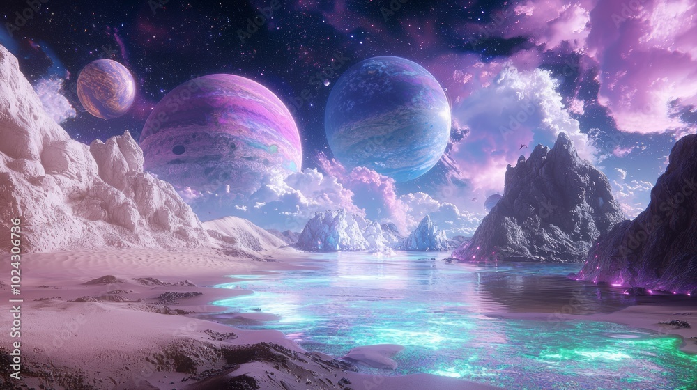 Cosmic Serenity: Alien Beach Oasis under Glowing Starlit Sky - Ultra ...