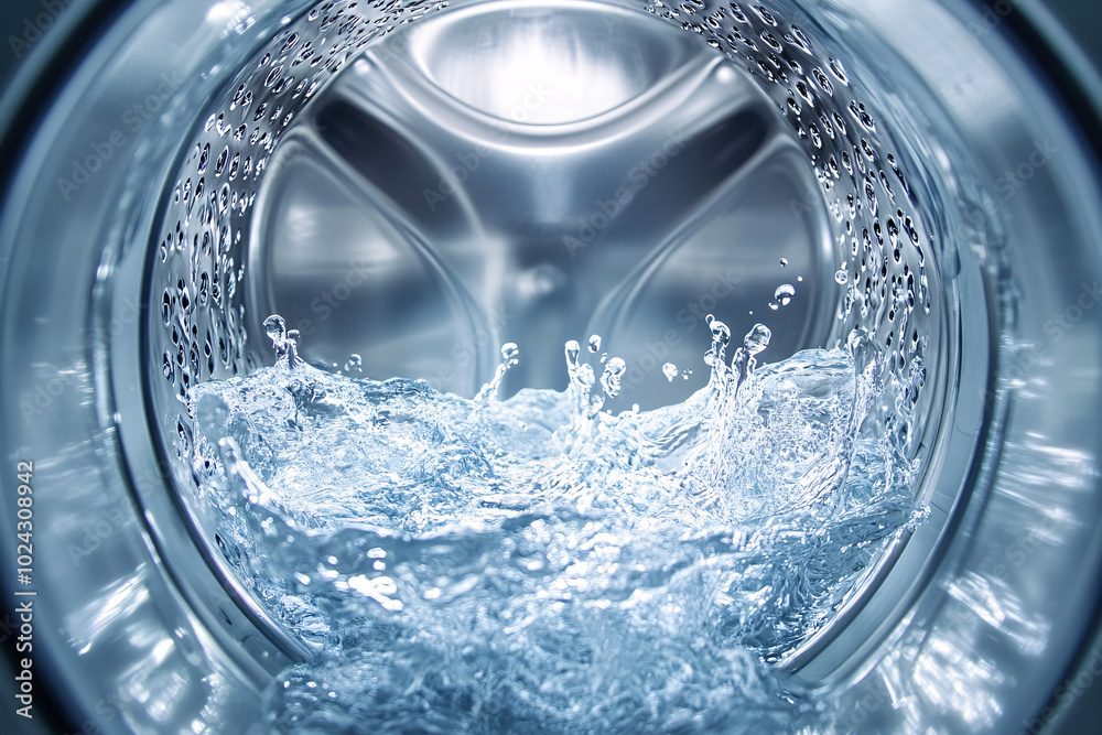 inside view of a washing machine with clean water Stock Photo | Adobe Stock