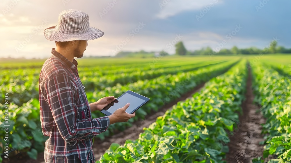 Photo & Art Print Tech driven Farmer Monitoring Crop Growth and ...