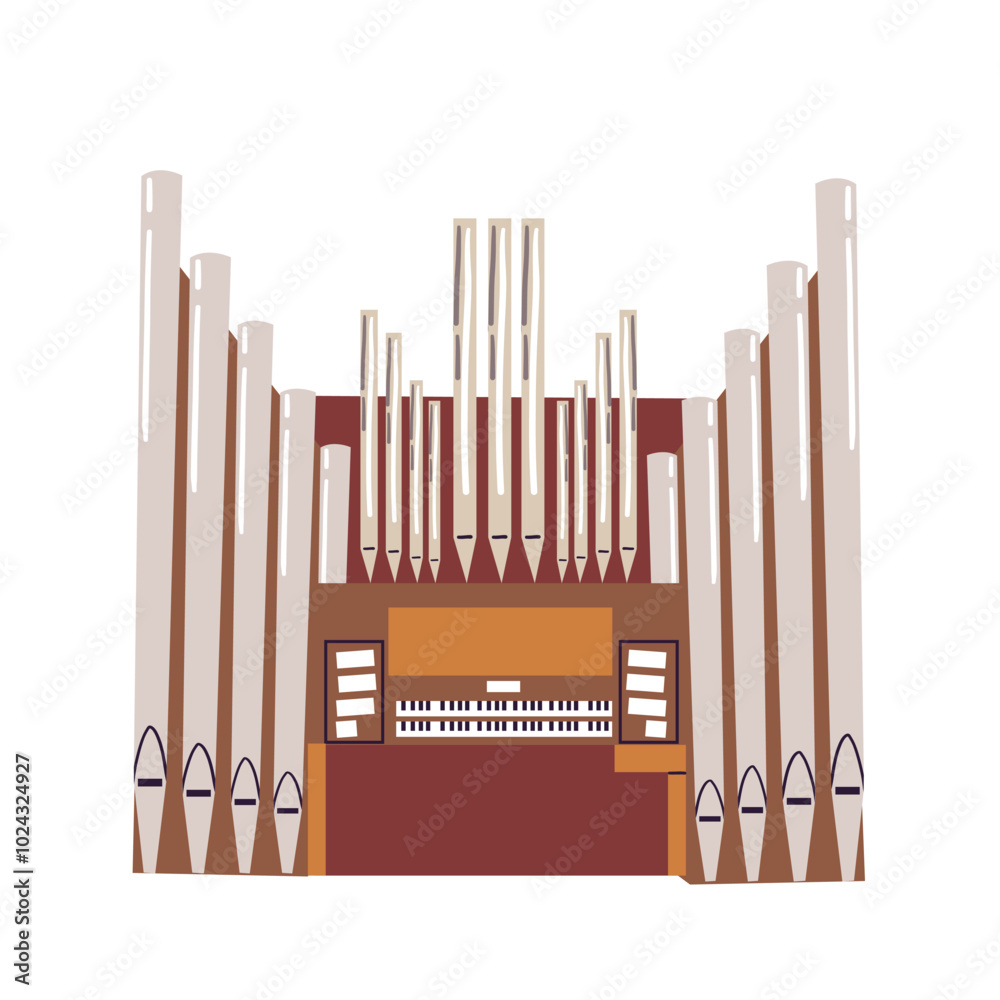 Pipe organ clipart cartoon style. Simple cute wooden church organ flat ...