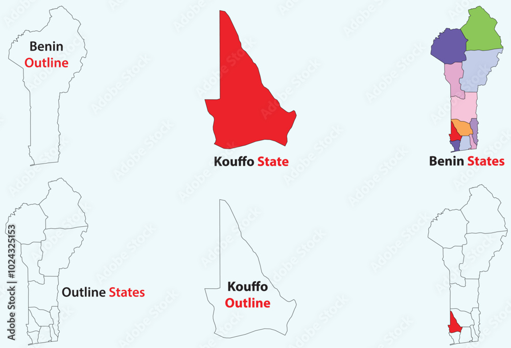 Kouffo map vector of Benin, Kouffo line map, Kouffo with city map, Kouffo outline map Stock ...