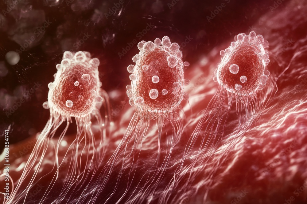 Four hair follicles in different stages of growth are embedded in the ...