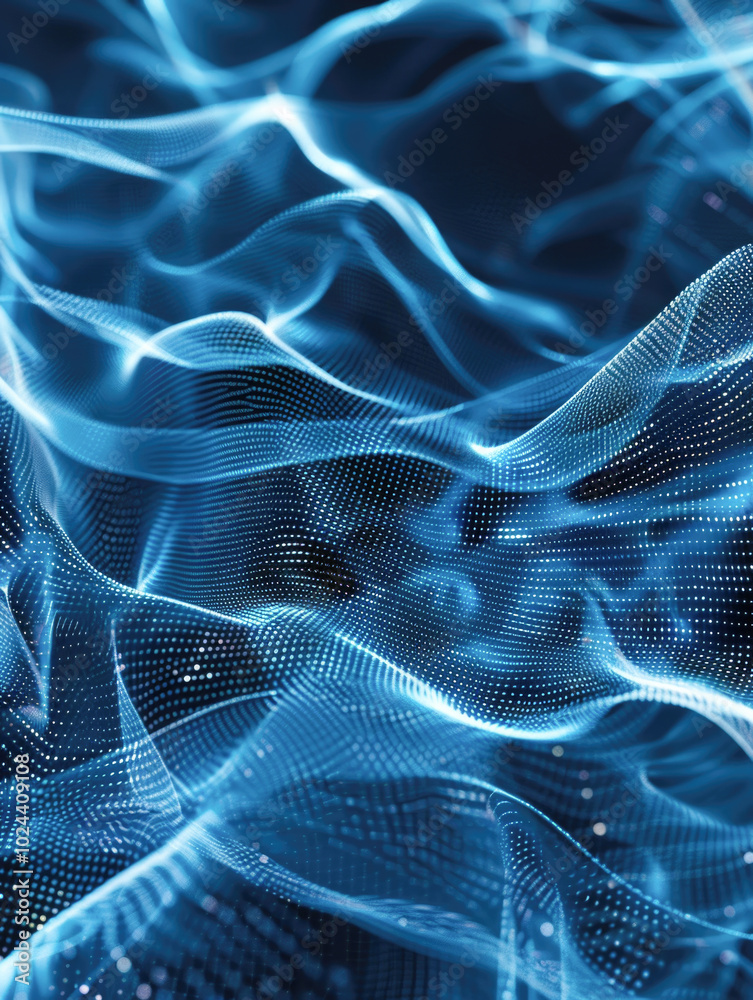 Abstract digital wave pattern in shades of blue with light effects ...
