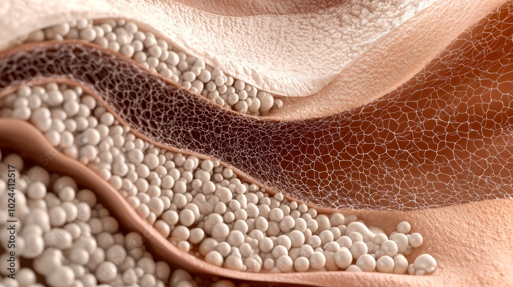 A magnified 3D rendering of skin layers, showing the epidermis with ...