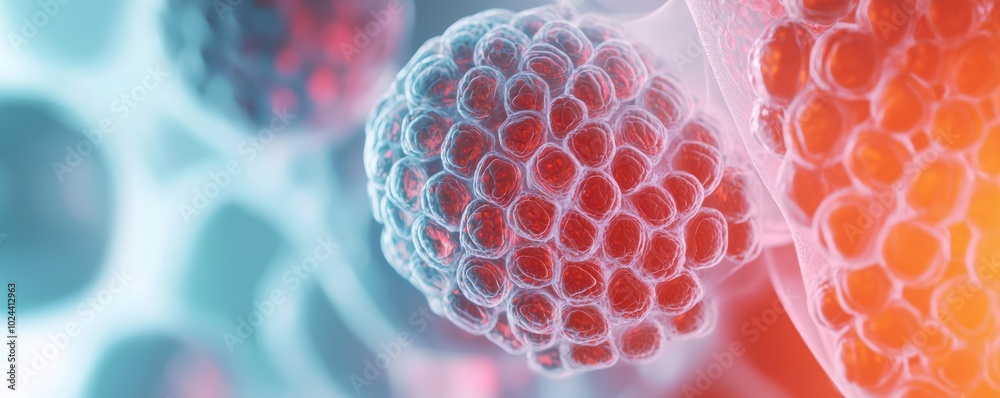 A microscopic 3D model showing the intricate structure of a stem cell ...