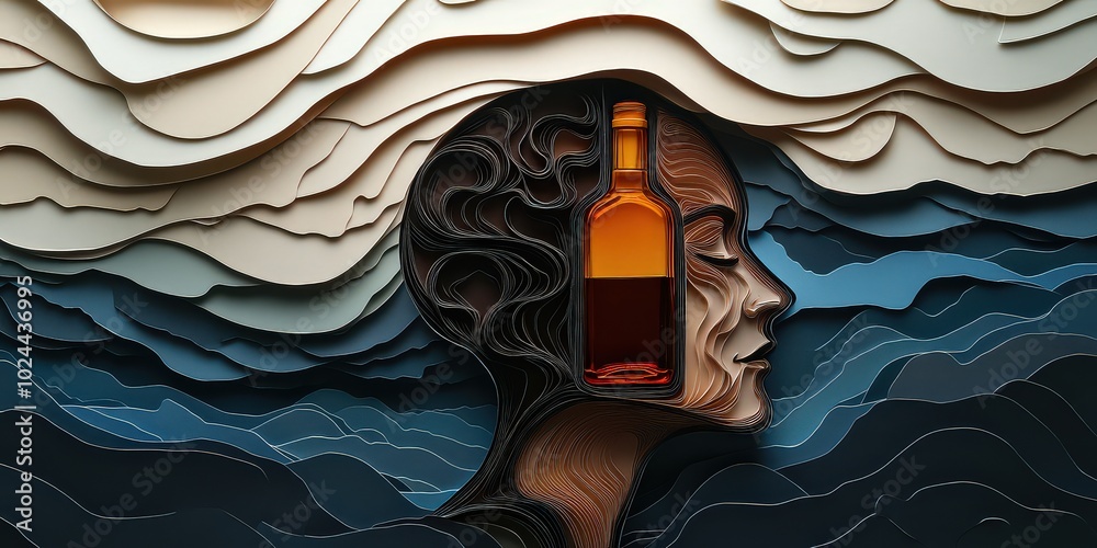 Artistic depiction of head with bottle inside symbolizes struggles with ...