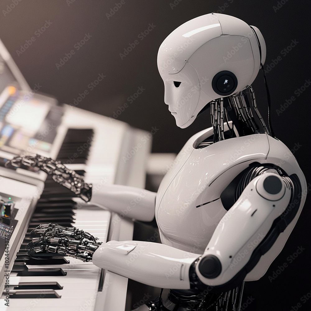 The Future of Music: A humanoid robot with a sleek, white design plays ...