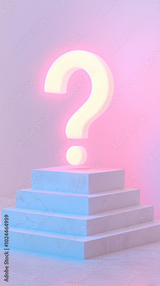 vertical question mark 3d rendering illustration, yellow shape on pink ...