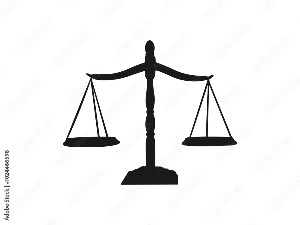 Balance scales black icon. Judge scale silhouette icon trade weight and ...