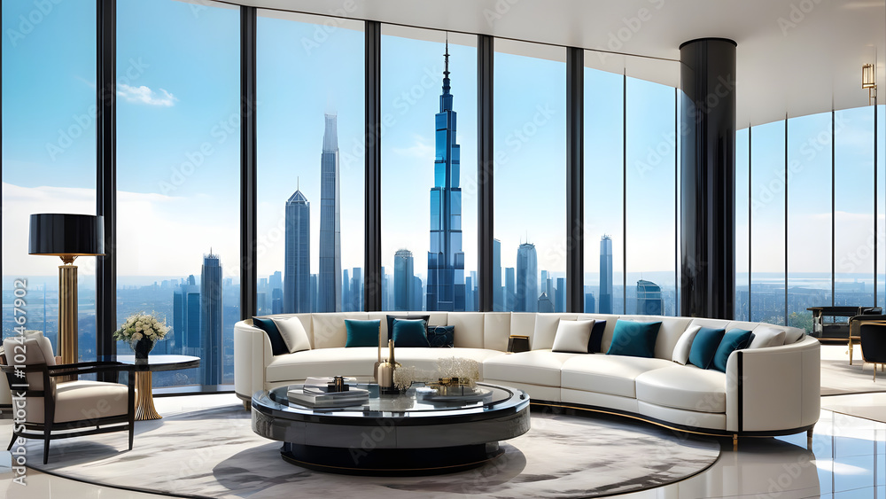 luxury architecture house, 3d interior of contemporary art deco living ...