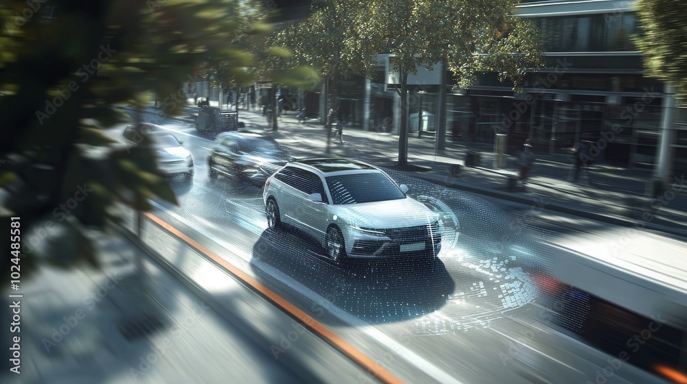 Side view of an autonomous vehicle interacting with traffic, using ...