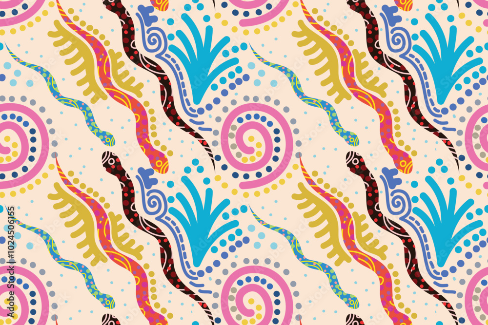 Colorful reptiles and animal. Seamless cartoon pattern in vivid colors ...