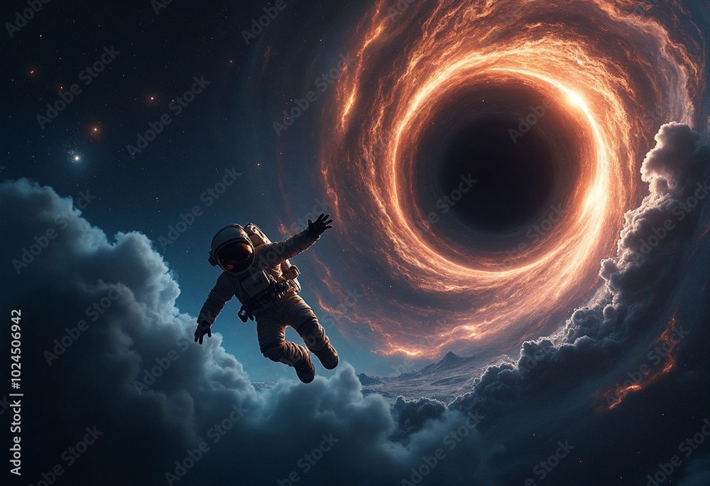 A spaceman falling into a blackhole showing Outer space from the ...