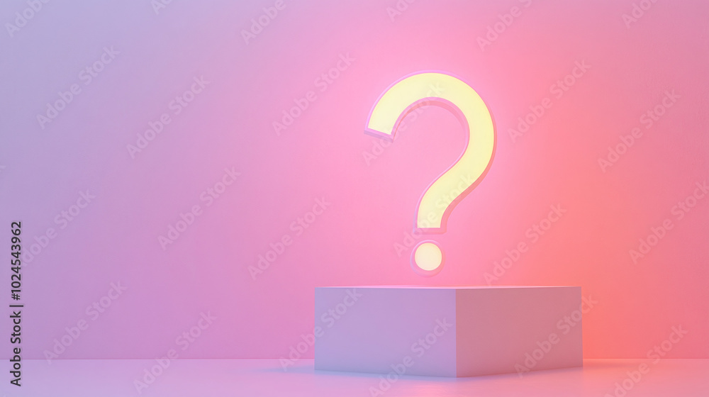 question mark 3d rendering illustration, yellow shape on pink ...