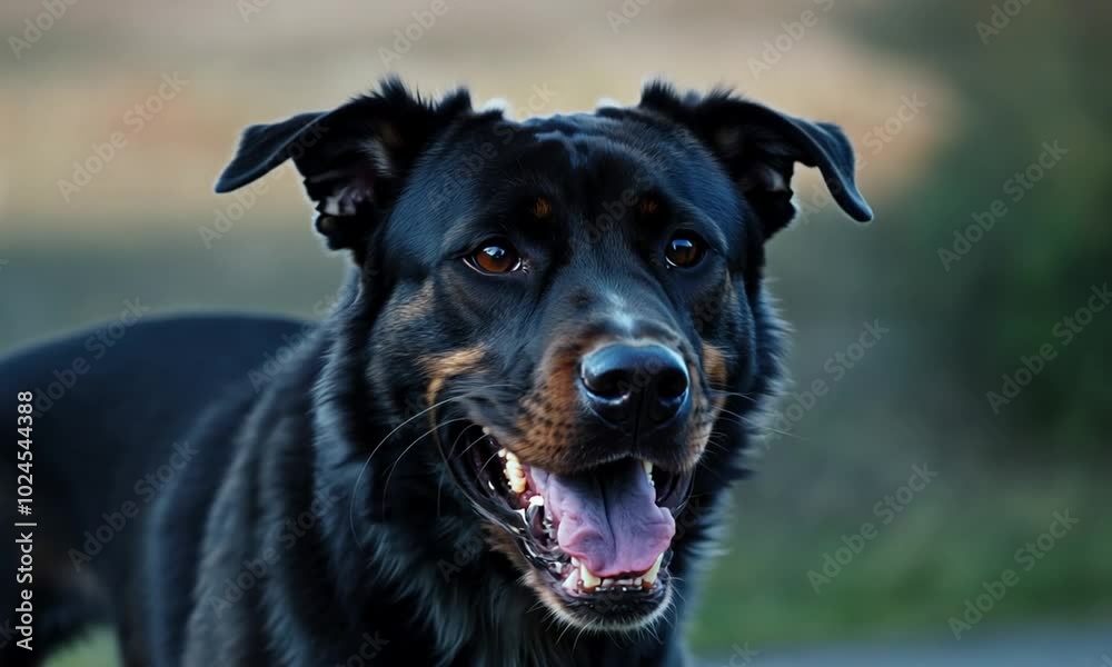 Aggressive dog get angry and bares his teeth Dog shows dangerous teeth ...