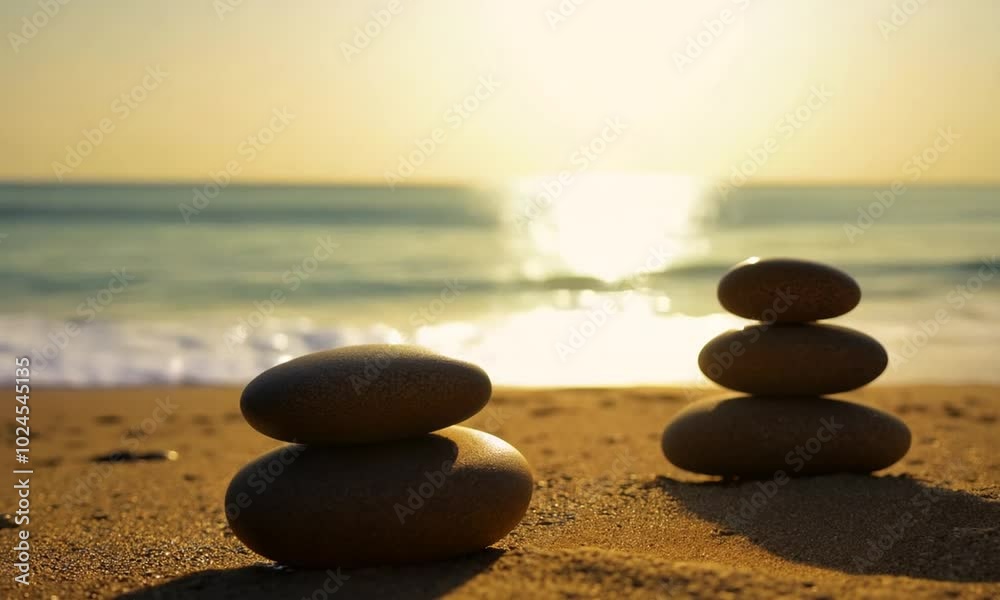 Stacked Zen Stones on the Beach at Sunset With Ocean Backdrop 4k ...