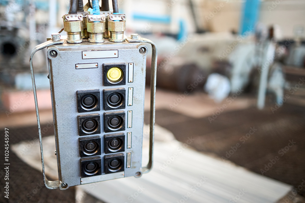 Overhead crane hand remote control panel in industrial petrochemical ...