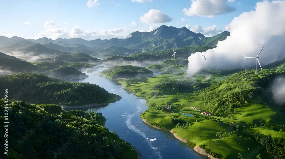 Powerful hydroelectric turbines efficiently harnessing the flowing ...