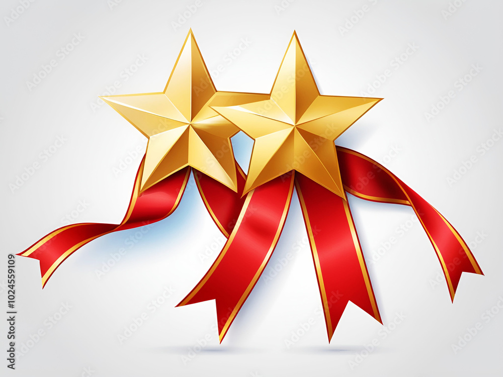 Red award ribbons with gold centers and three stars, flat vector ...
