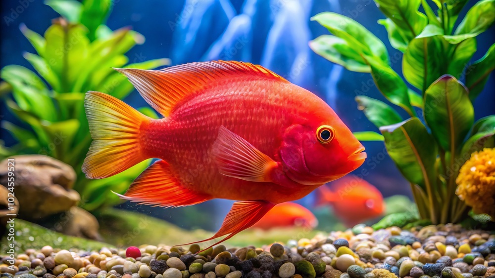 Experience the dazzling Red Blood Parrot Fish in freshwater aquariums ...