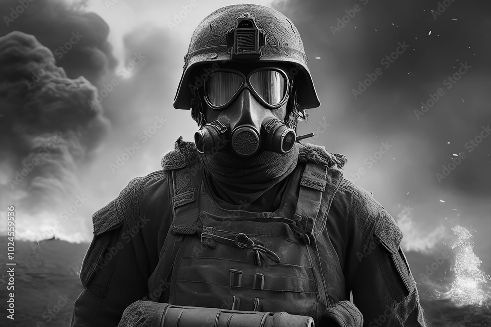 Photographs that fuse the elegance of the soldiers with the gas mask ...