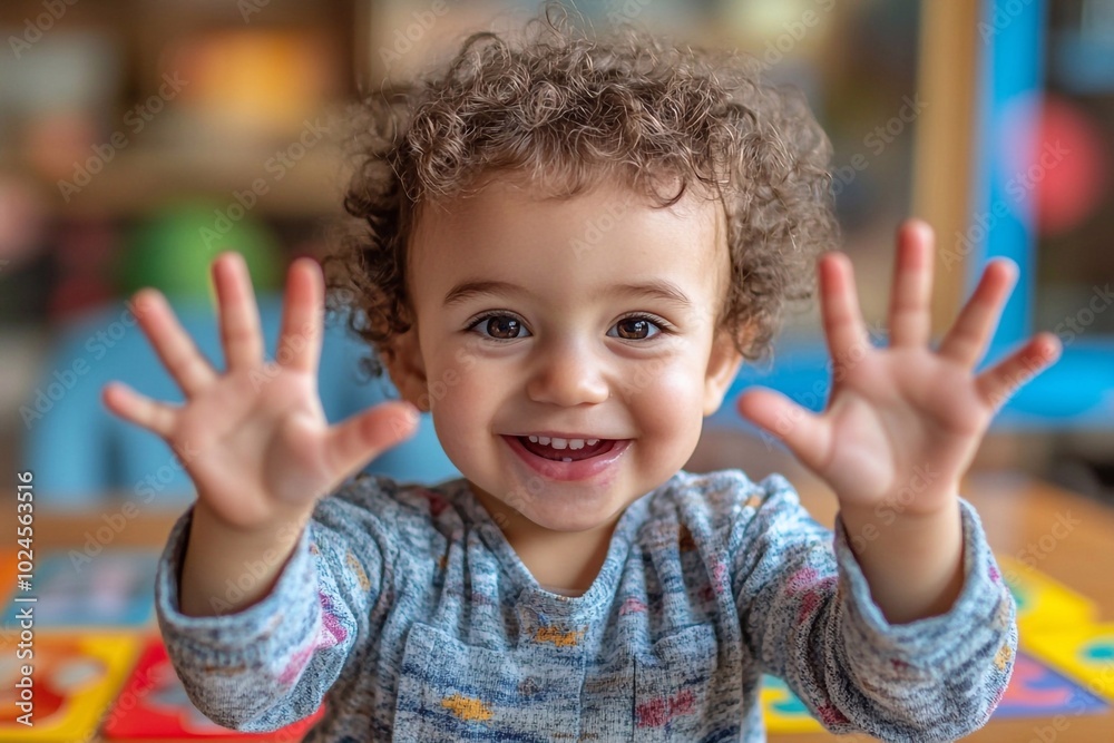 Parents teaching their child how to count using colorful flashcards ...