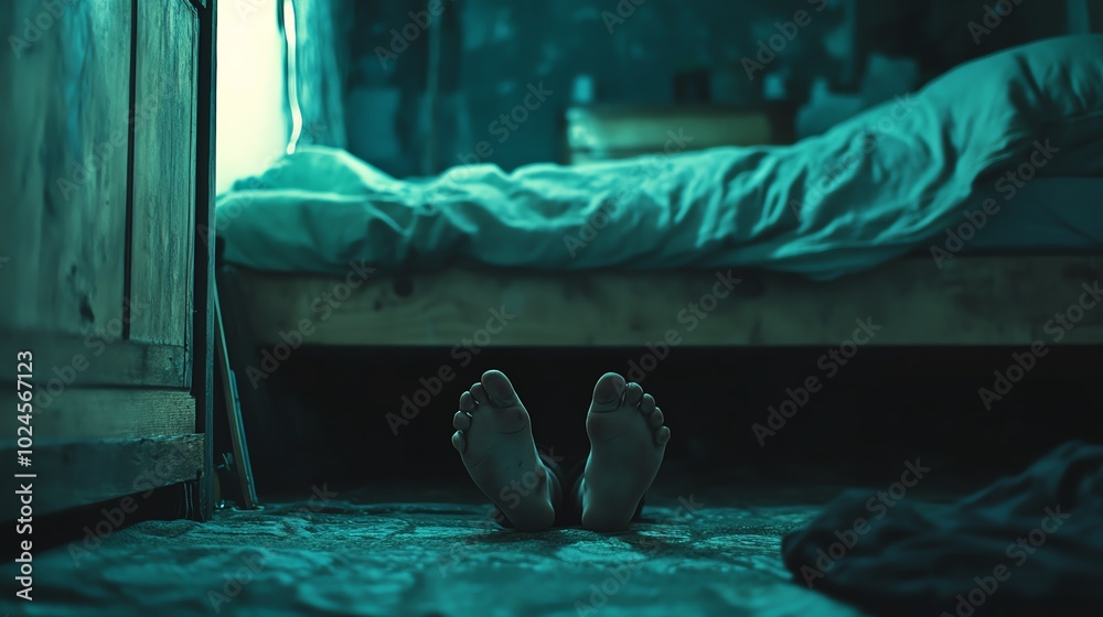 A chilling scene where someone s feet dangle just above the floor ...