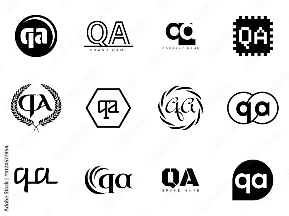 QA logo company template. Letter q and a logotype. Set different ...