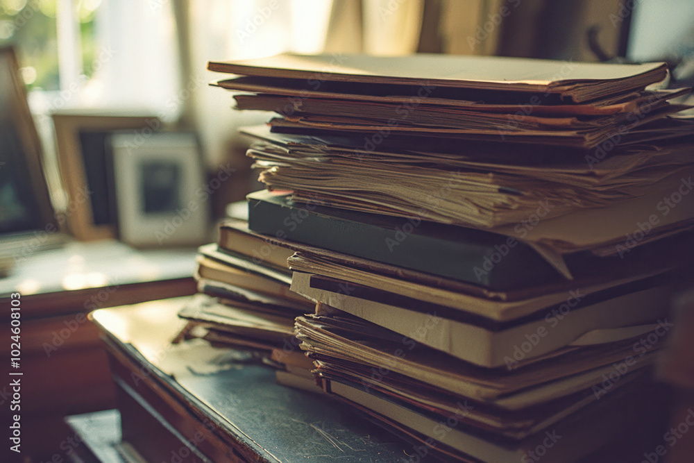 Photo & Art Print Old files stacking up in a messy order, Hunman