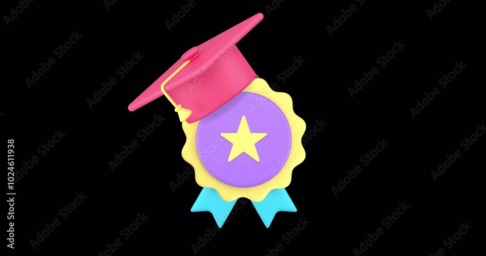 Education medal with graduation hat learning studying with copy space ...