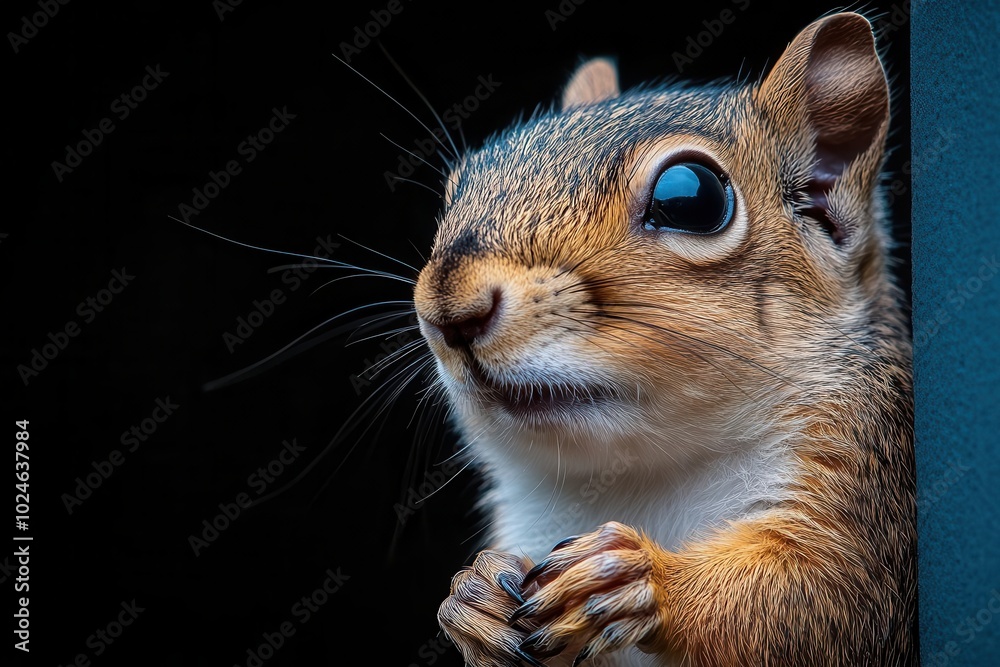 whimsical wildlife portrait curious squirrel peeking around corner with ...