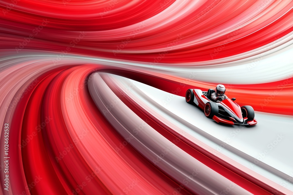 Go-kart racer speeding around a track, dynamic motion blur, intense ...